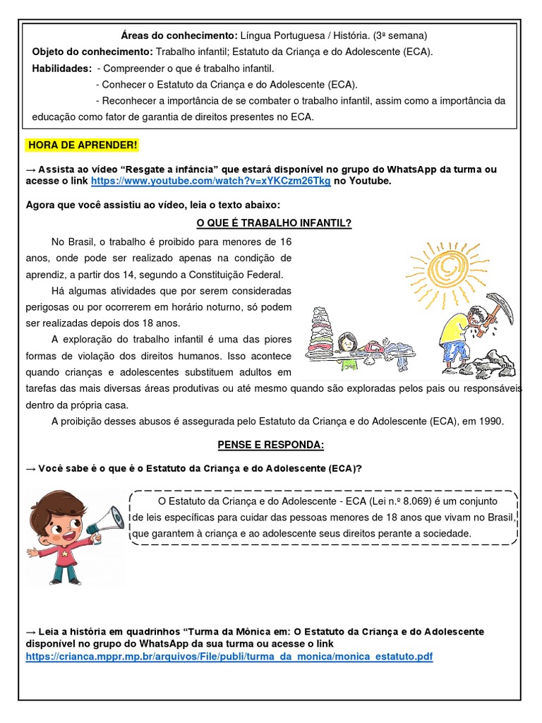 Trabalho Infantil - 5°ano | PDF | Trabalho infantil | Adolescência
