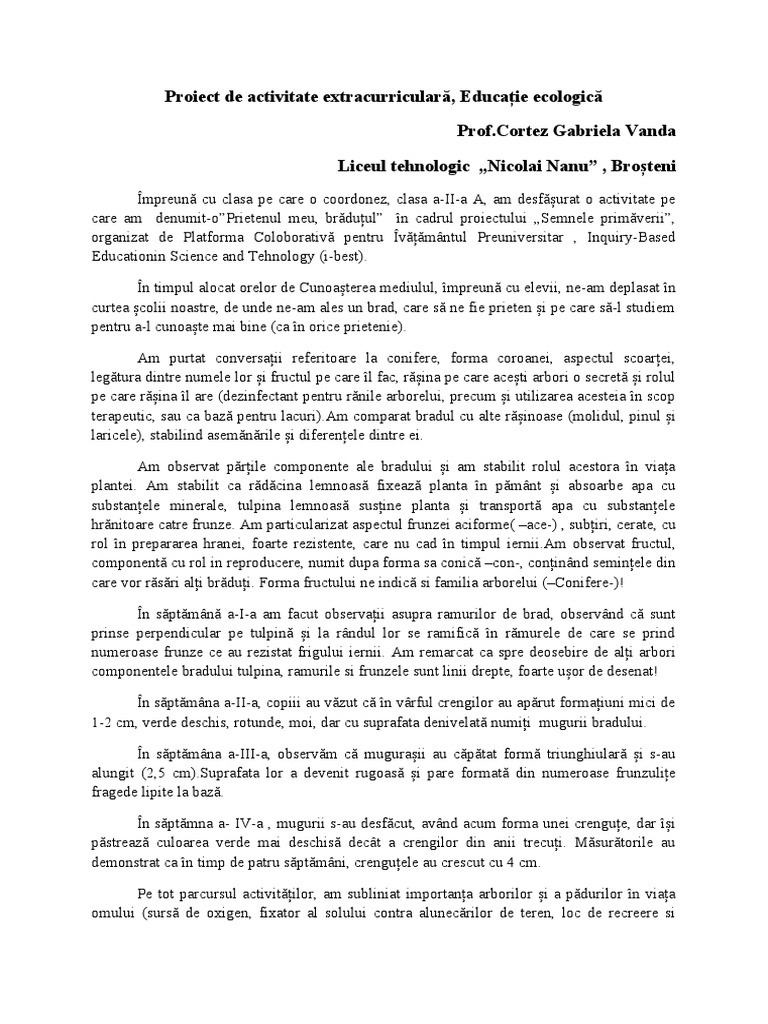 4 Proiect de Activitate Extracurriculara | PDF