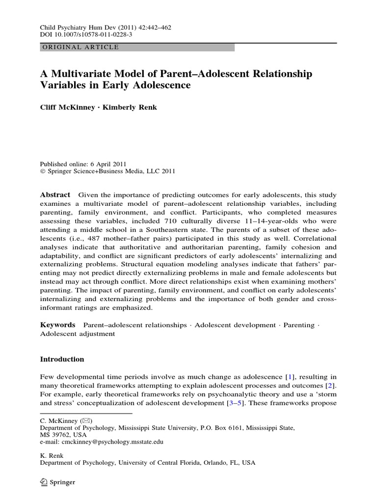 A Multivariate Model of Parent - Adolescent Relationship Variables in ...