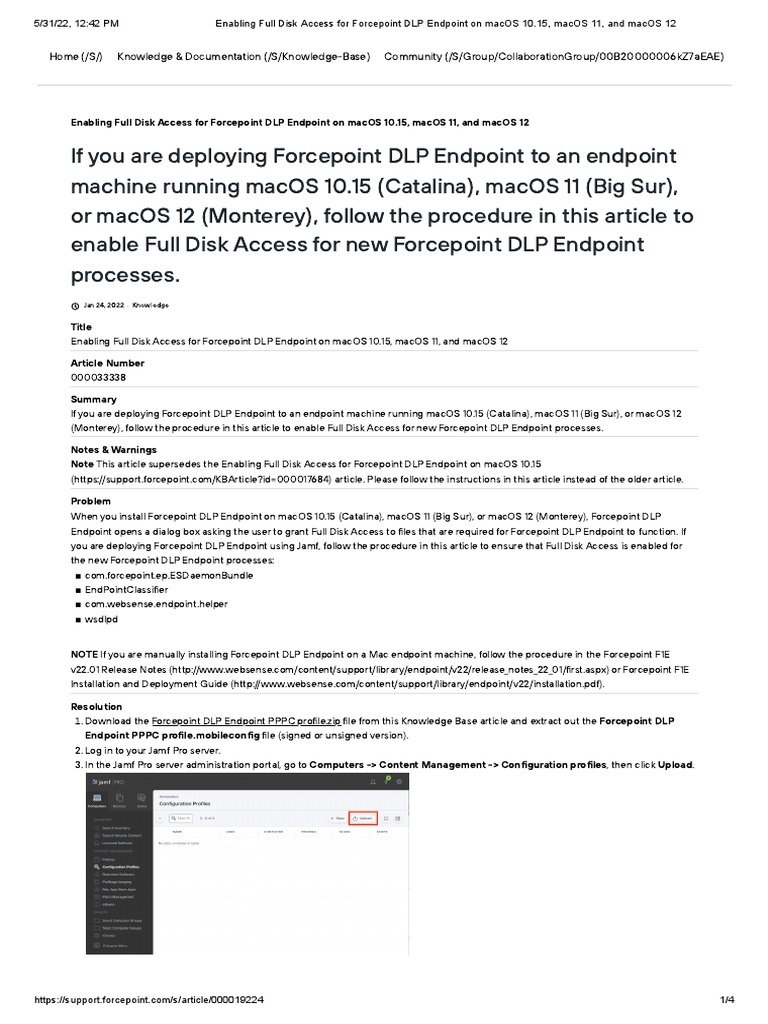 Enabling Full Disk Access For Forcepoint DLP Endpoint On macOS 10.15, macOS 11, and macOS 12 | PDF