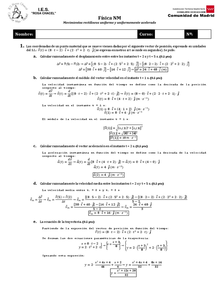 Examen Cinemática (1) MRU y MRUA (CORRECCIÓN) | PDF | Velocidad ...