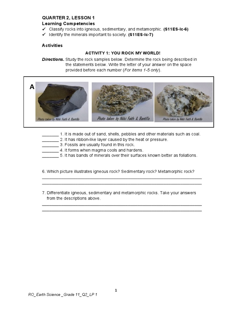 Earth Science Q2 LP1 Week 1 | PDF | Rock (Geology) | Igneous Rock