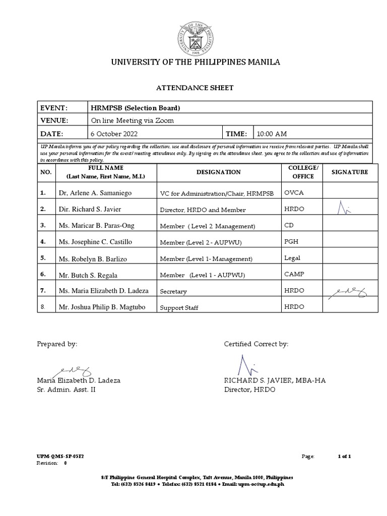 ATTENDANCE - HRMPSB (6 October 2022) Signed | PDF