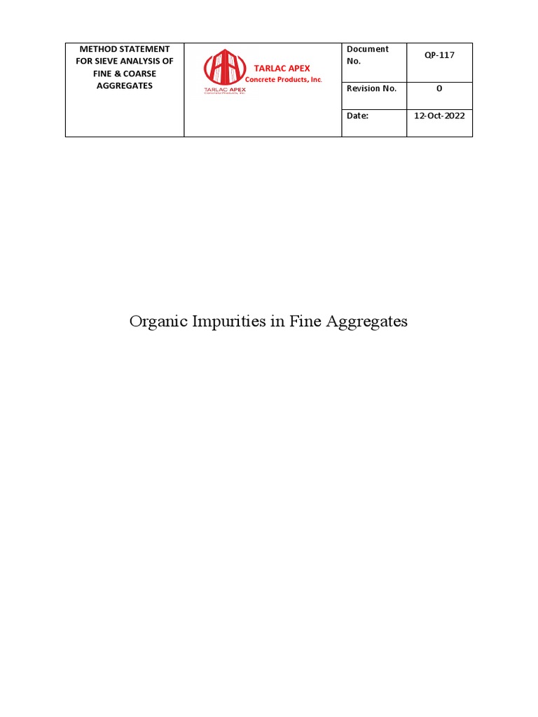 QP-117 Organic Impurities in Fine Aggregate - Develop Form | PDF ...