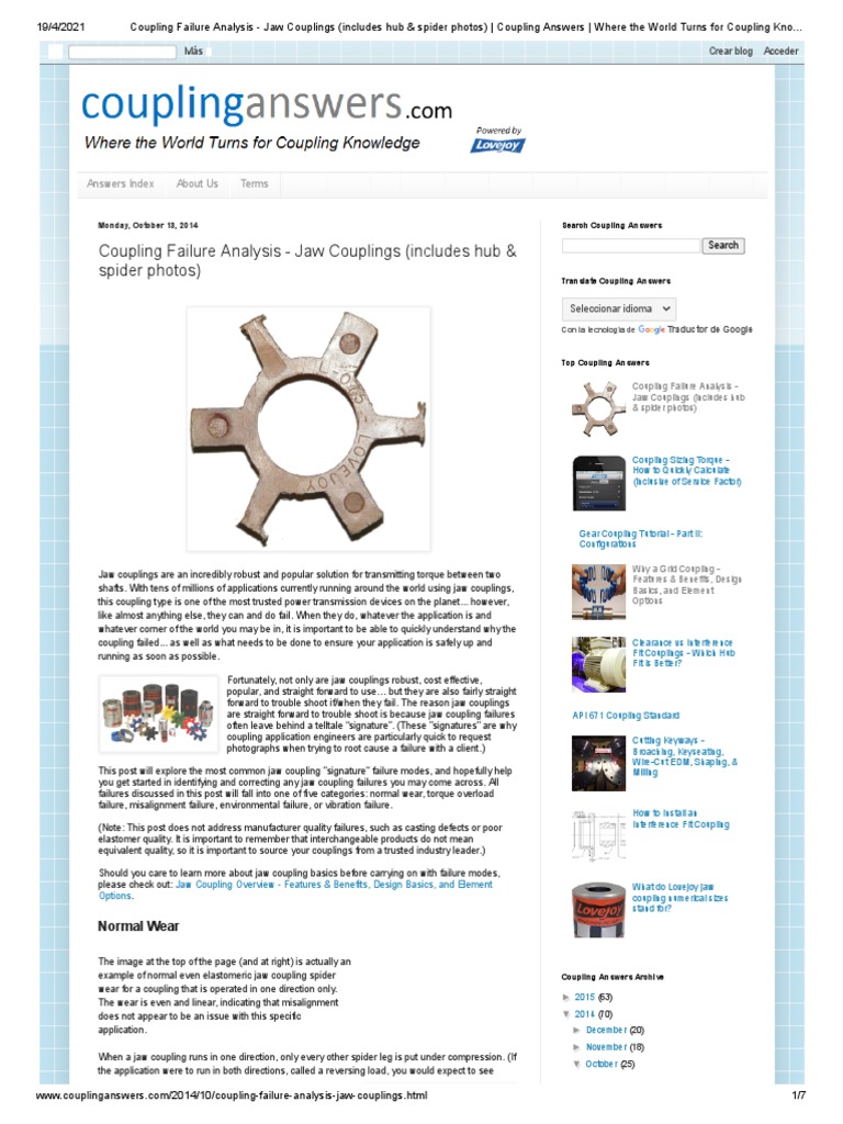 Coupling Failure Analysis - Jaw Couplings (Includes Hub & Spider Photos ...