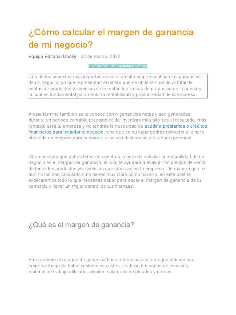 Cómo Calcular El Margen de Ganancia de Mi Negocio | PDF