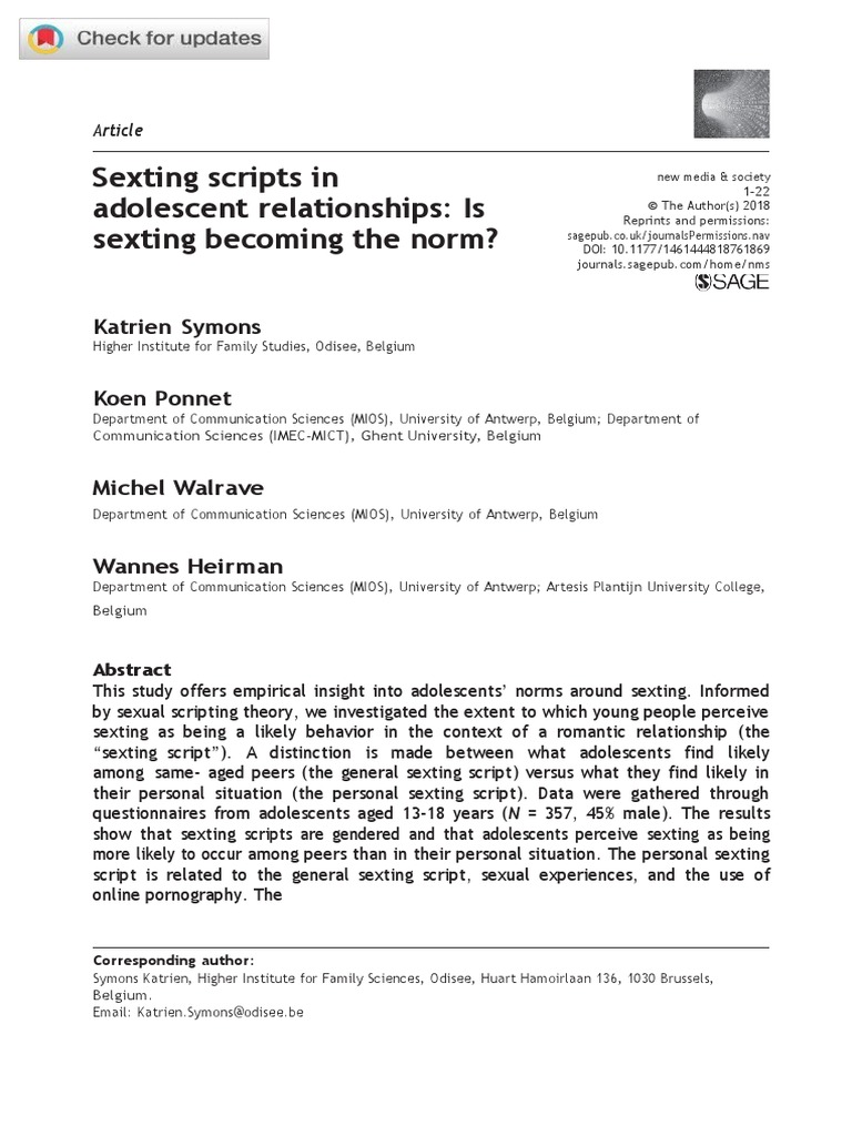 Sexting Scripts in Adolescent Relationships: Is Sexting Becoming The ...