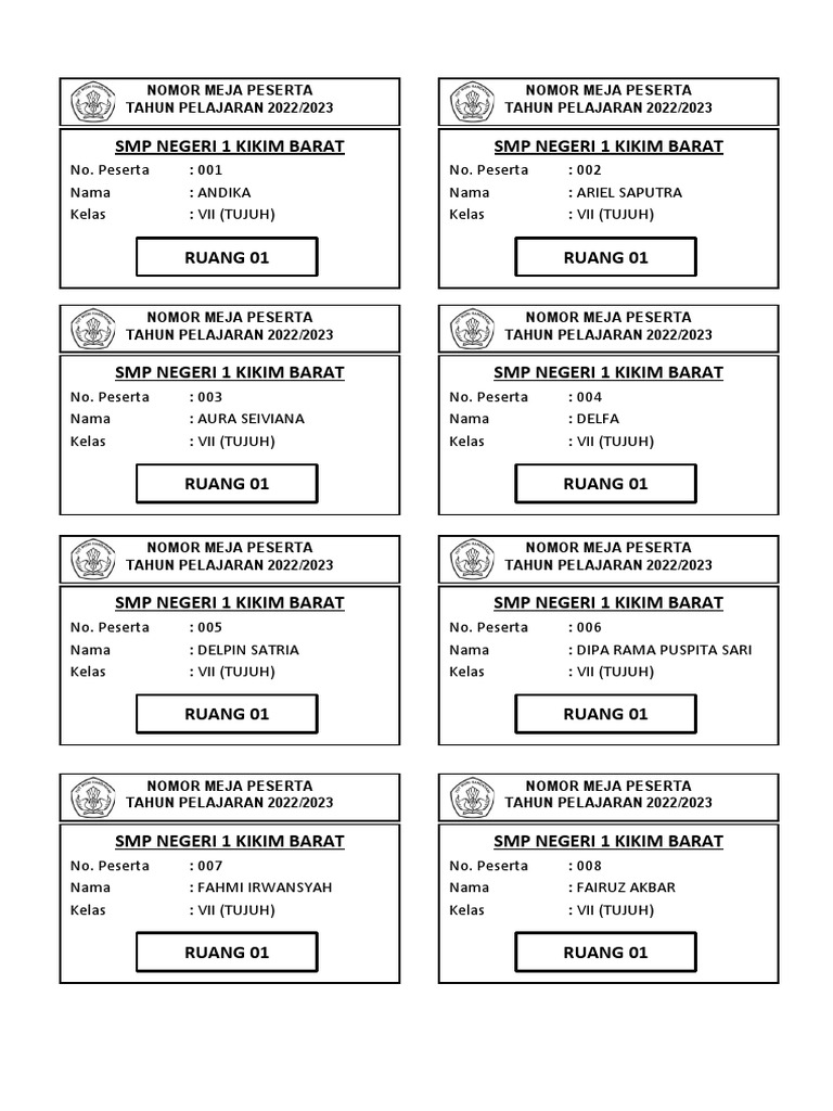 Nomor Meja 2022 2023 | PDF