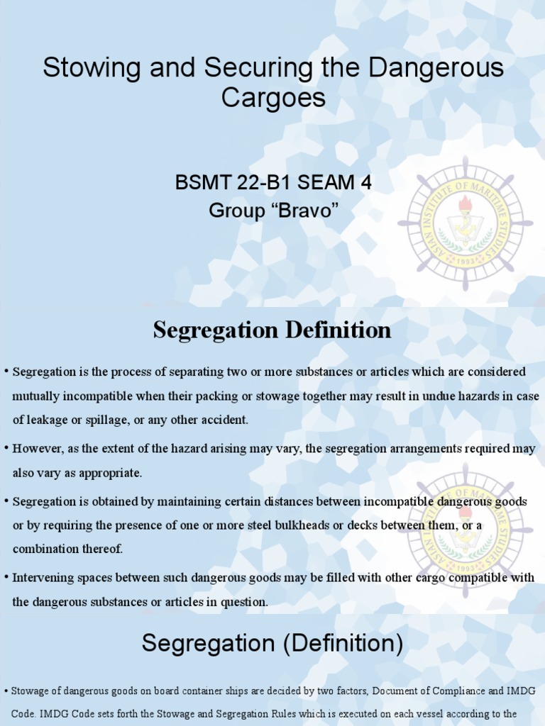 Stowing and Securing The Dangerous Cargoes (MT22-B1) SEAM 4 223L2 | PDF ...