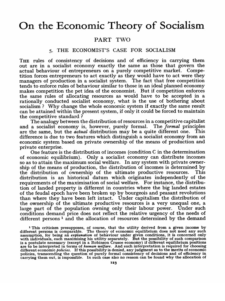 On The Economic Theory of Socialism - II | PDF | Socialism | Capitalism