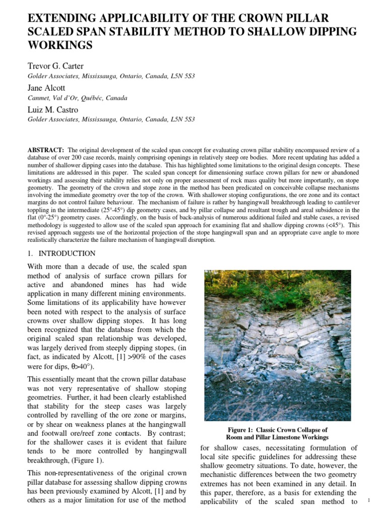 Crown Pillar Stability for Shallow Dips | PDF | Coal Mining | Angle