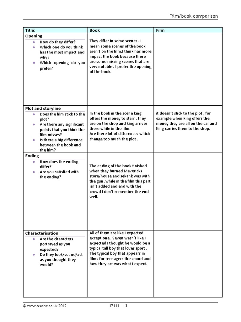 Film Book Comparison | PDF