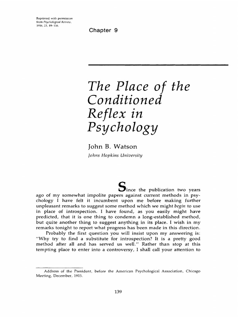 Watson (1916) The Place of The Conditioned Reflex in Psychology | PDF ...