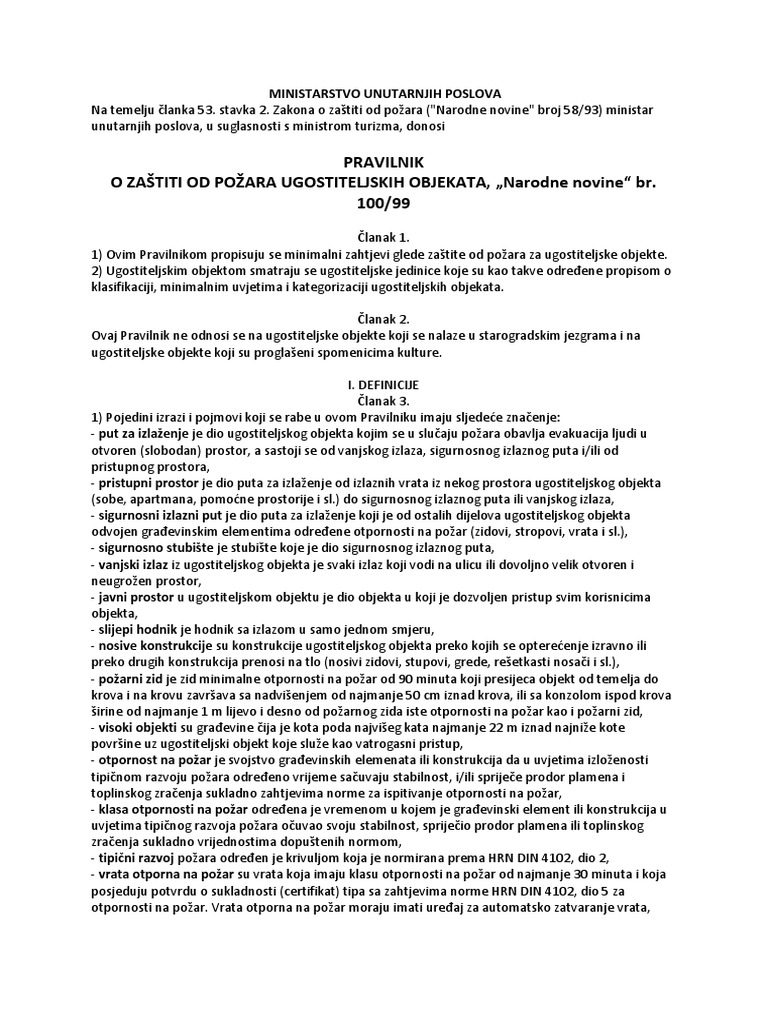 Pravilnik o Zaštiti Od Požara Ugostiteljskih Objekata | PDF