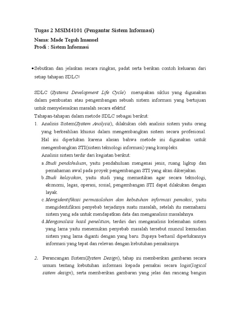 Tugas 2 MSIM4101 Peng Sistem Informasi | PDF | Bisnis