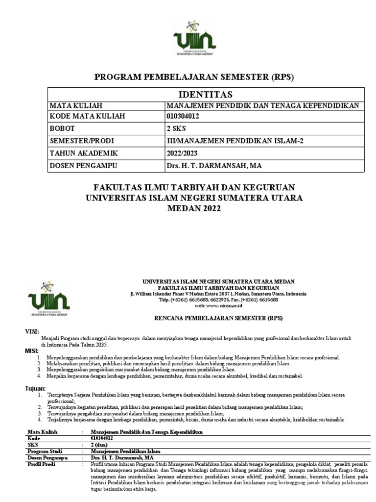 1.2 RPS Managemen PTK MPI-2 | PDF | Karier & Perkembangan | Pengembangan Diri