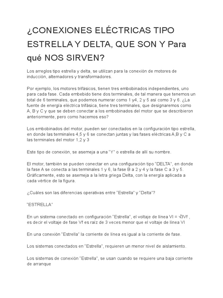 Tipo de Conexiones Estrella y Delta y para Que Sirven | PDF Tipo de Conexiones Estrella y Delta y para Que Sirven | PDF