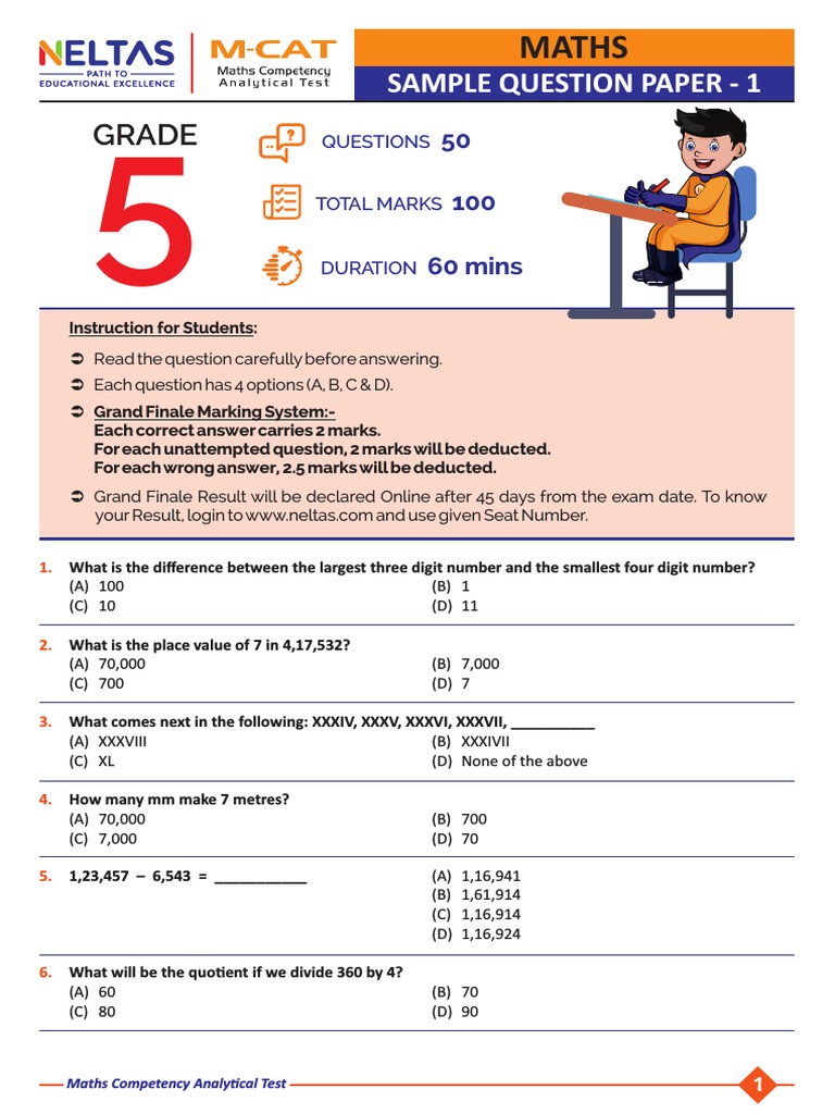 Neltas Grade 5 Maths Sample Paper | PDF