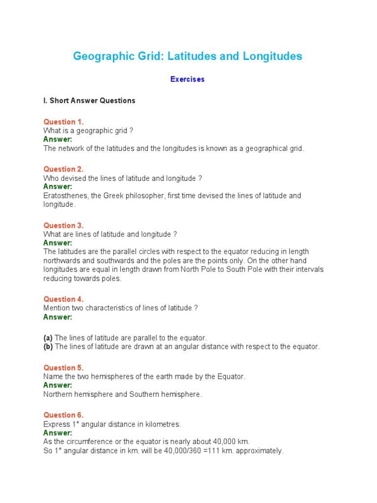 ICSE Geo Graphy Voyage Solutions Class 9 Chapter 2 Geographic Grid Latitudes and Longitudes ...