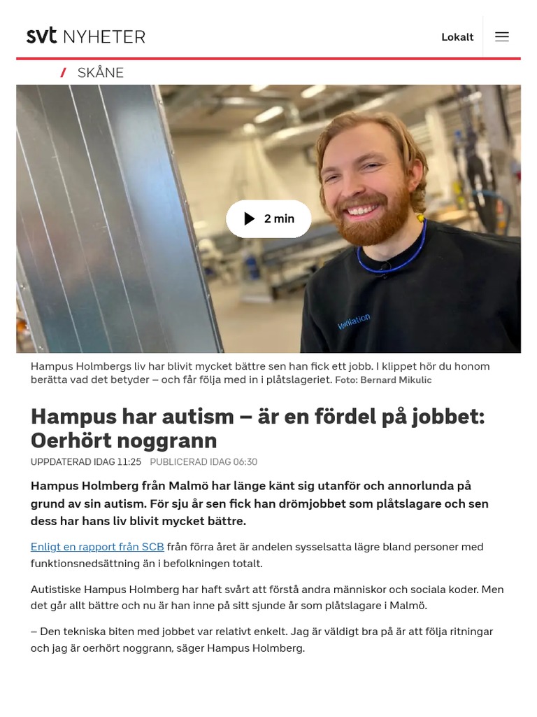 Hampus Har Autism - Är en Fördel På Jobbet: Oerhört Noggrann - SVT Nyheter | PDF