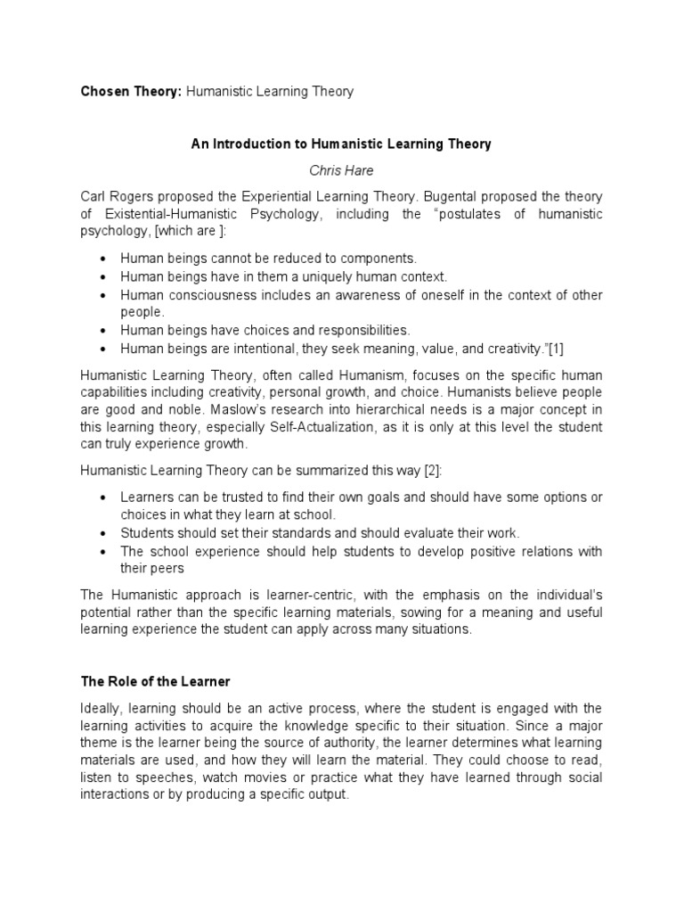 Humanistic Learning Theory | PDF | Humanistic Psychology | Learning