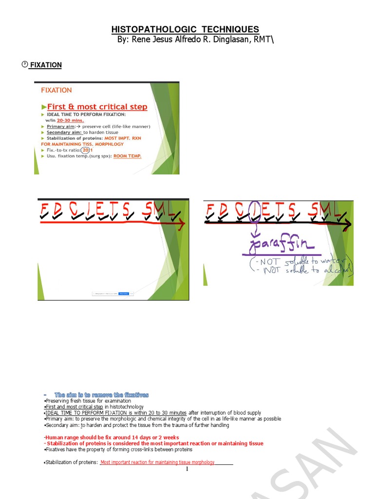 Histopath Techniques Lec Guide, Notes | PDF | Staining | Fixation ...
