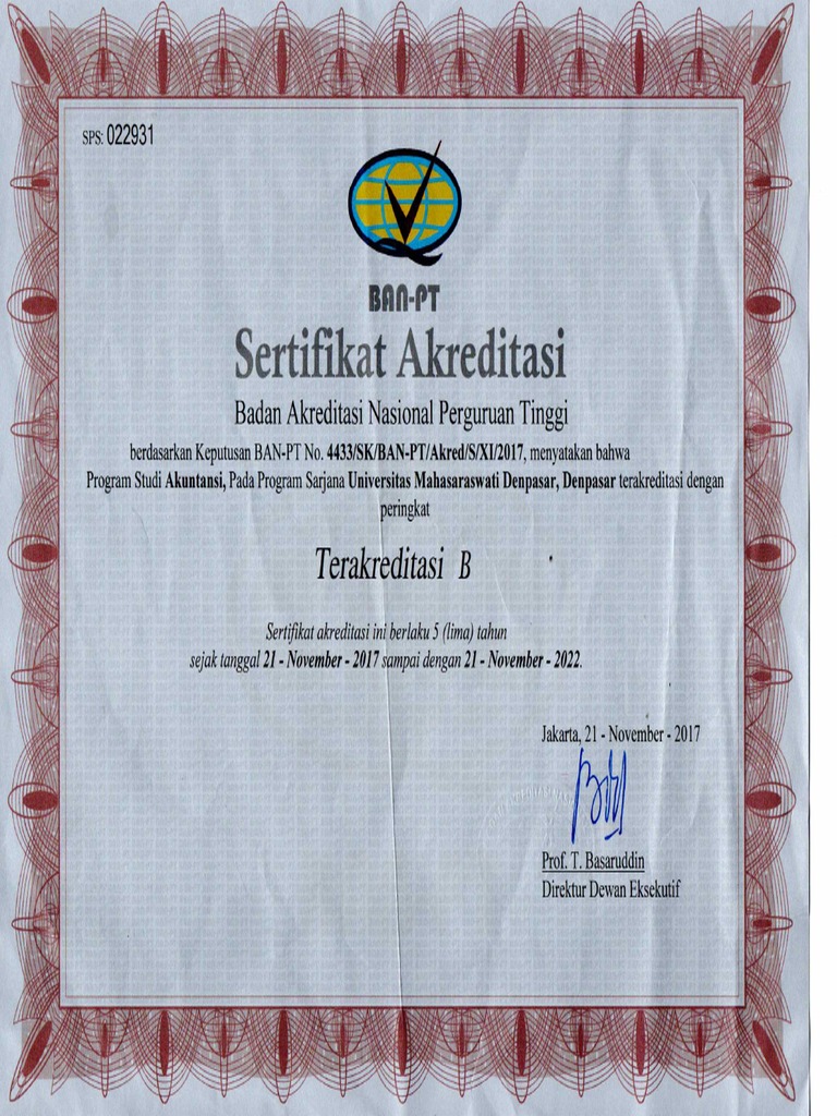 Sertifikat Akreditasi S1 Akuntansi UNMAS | PDF