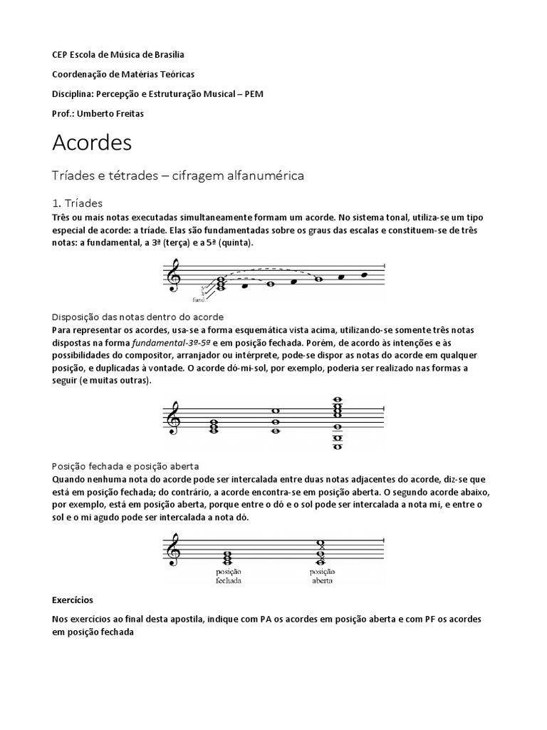 Acordes: Tríades e Tétrades na Música | PDF | Acorde (música) | Notação ...