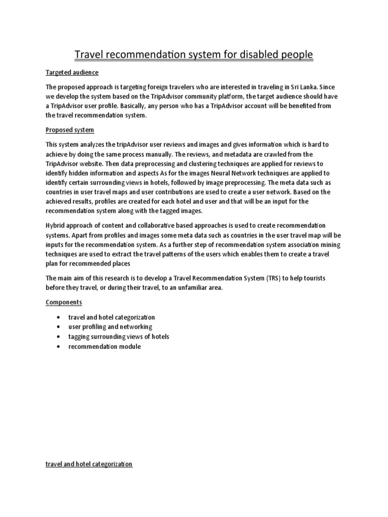 Travel Recommendation System For Disabled People | PDF | User (Computing) | Information Age