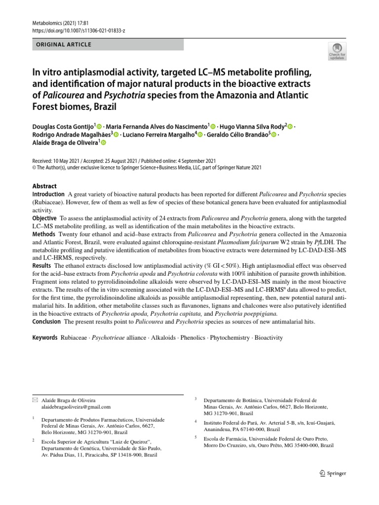Psycotria and Palicuria | PDF | Metabolomics | Mass Spectrometry