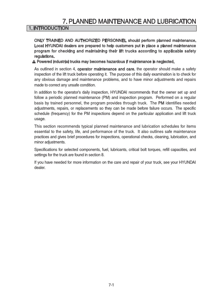 7-1. Planned Maintenance and Lubrication | PDF
