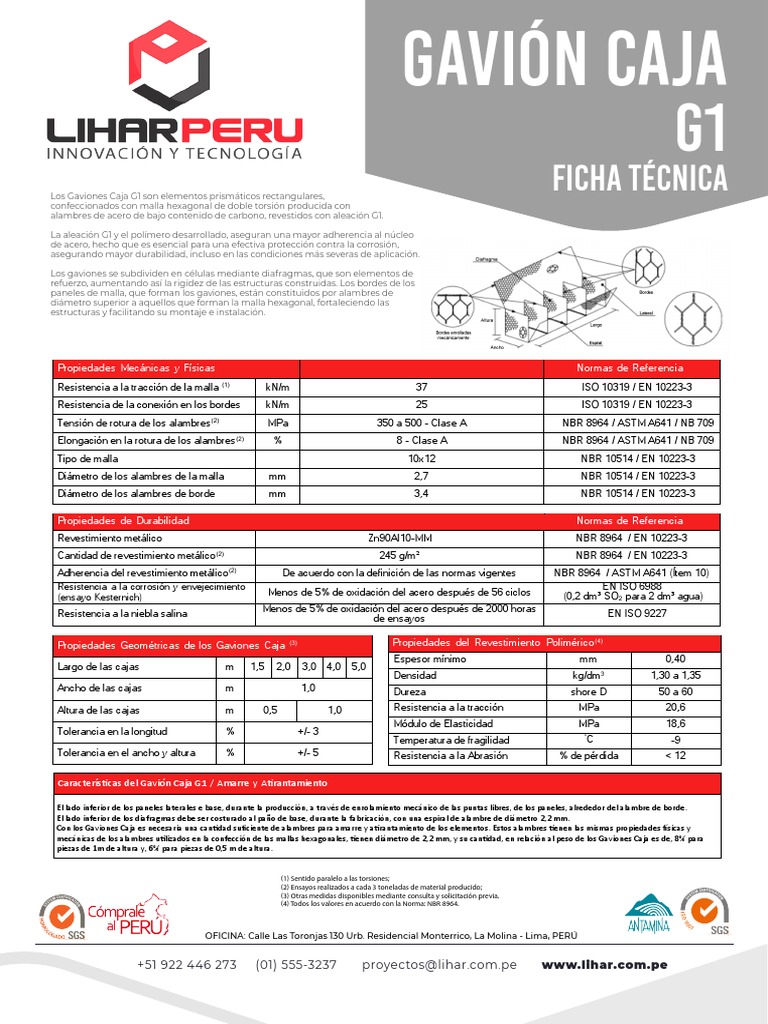 Ficha Técnica de GAVION CAJA | PDF | Acero | Química
