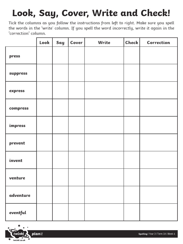 Look Say Cover Write and Check Activity | PDF