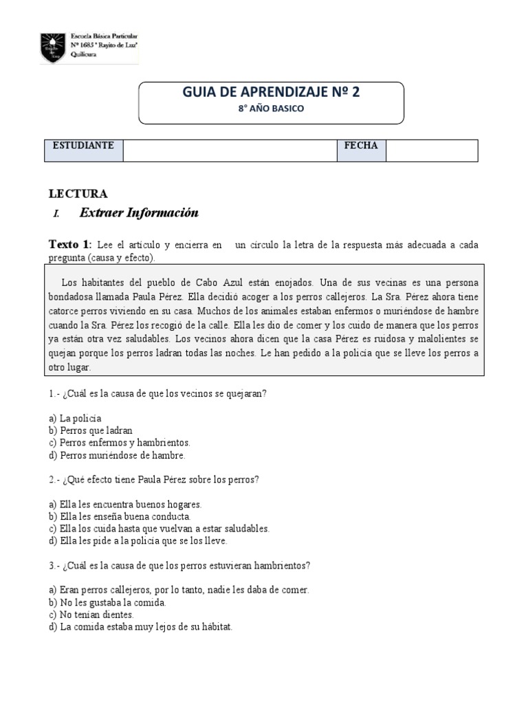 Guía N°2 Taller Comprensión Lectora 8° Básico Ay B | PDF | Seda
