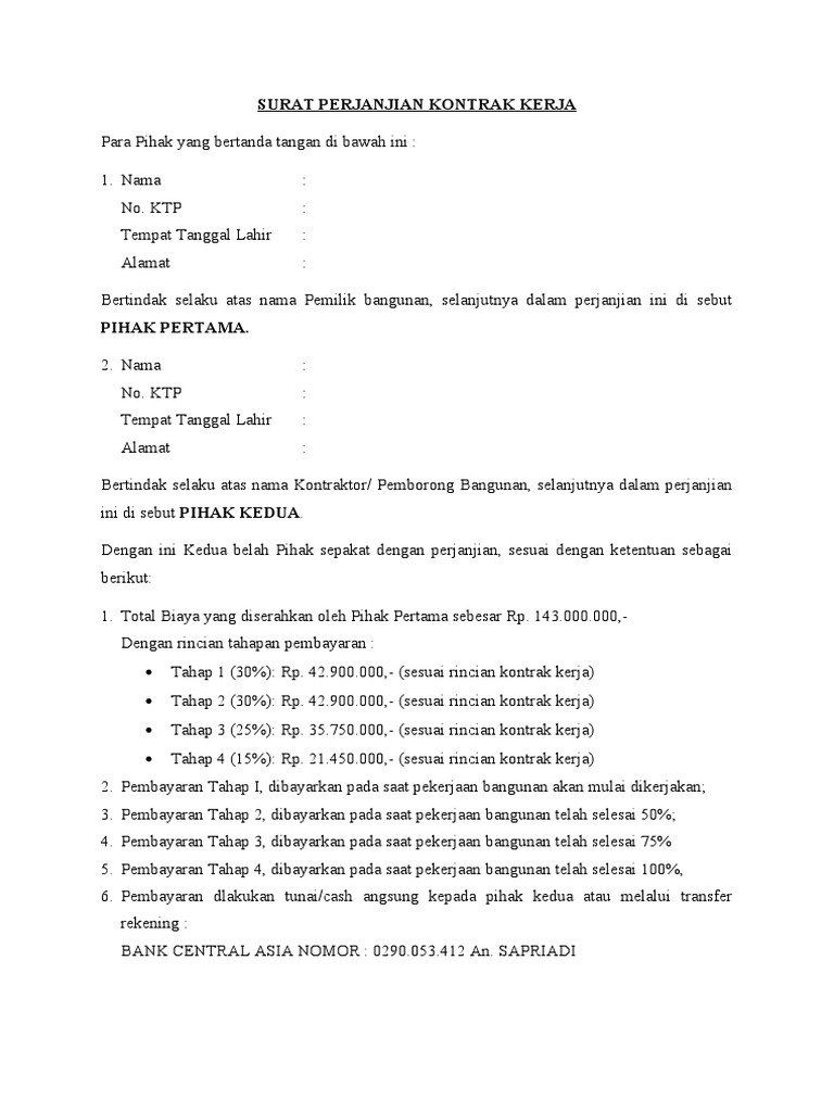 Surat Perjanjian Kontrak Kerja | PDF