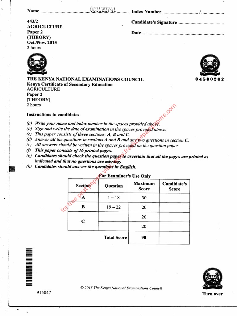 2015 KCSE Agriculture Paper2 | PDF
