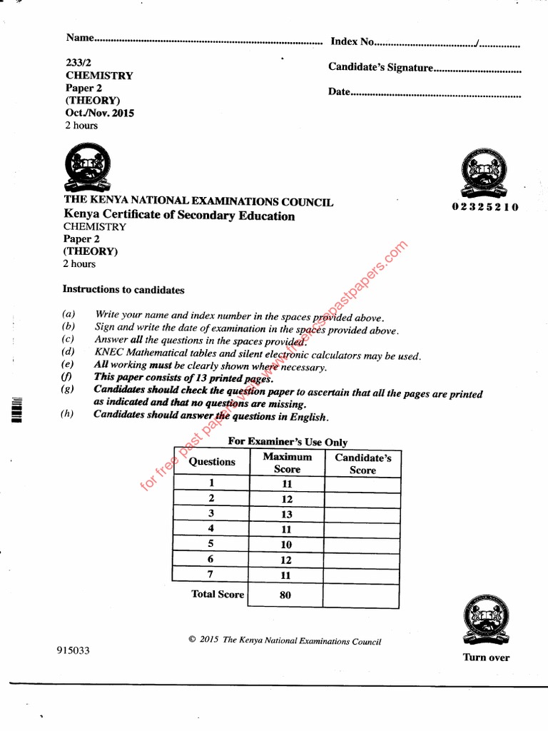 2015 KCSE Chemistry Paper2 | PDF