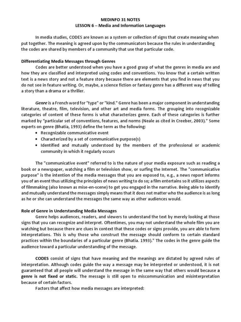 Understanding Media Messages: An Analysis of Codes, Genres, Conventions and their Role in ...