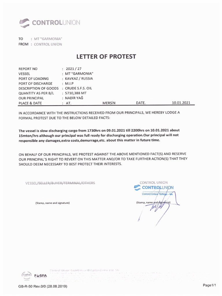 Letter of Protest For Slow Discharcing | PDF