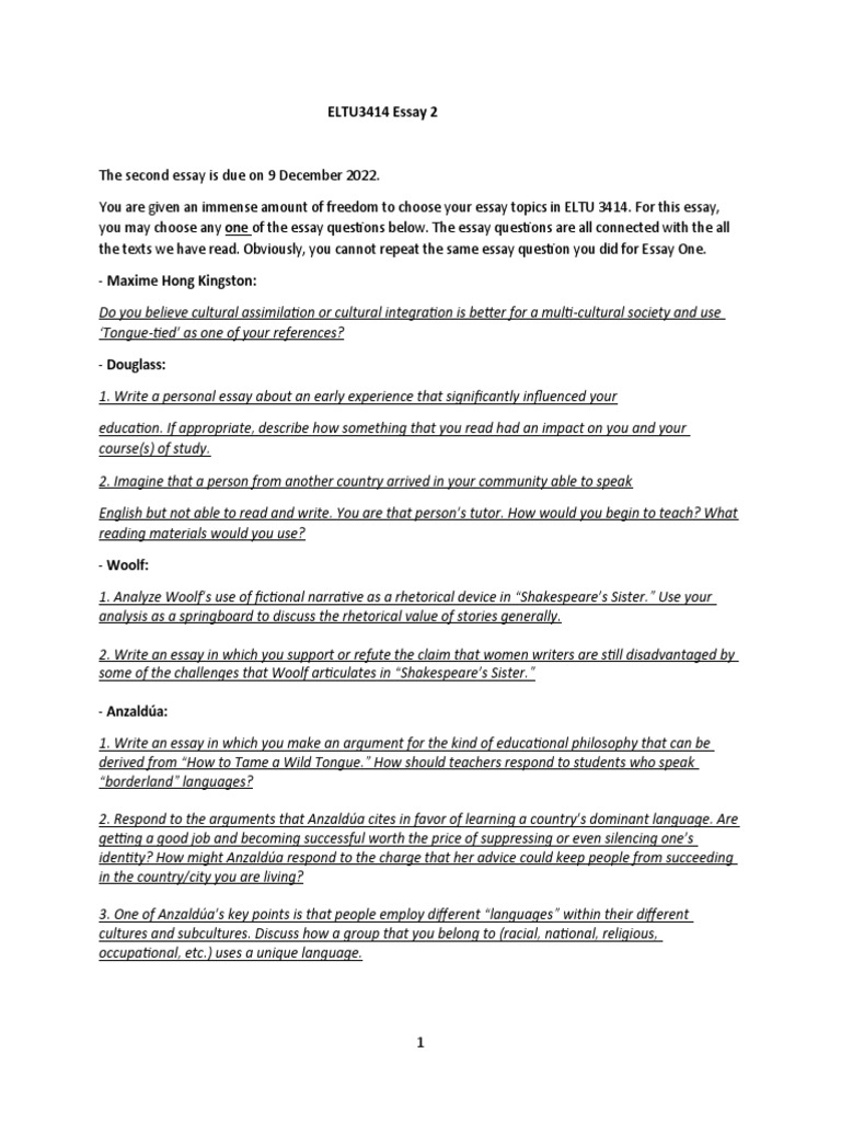 ELTU3414 Essay 2 Guidelines | PDF | Essays | Niccolò Machiavelli