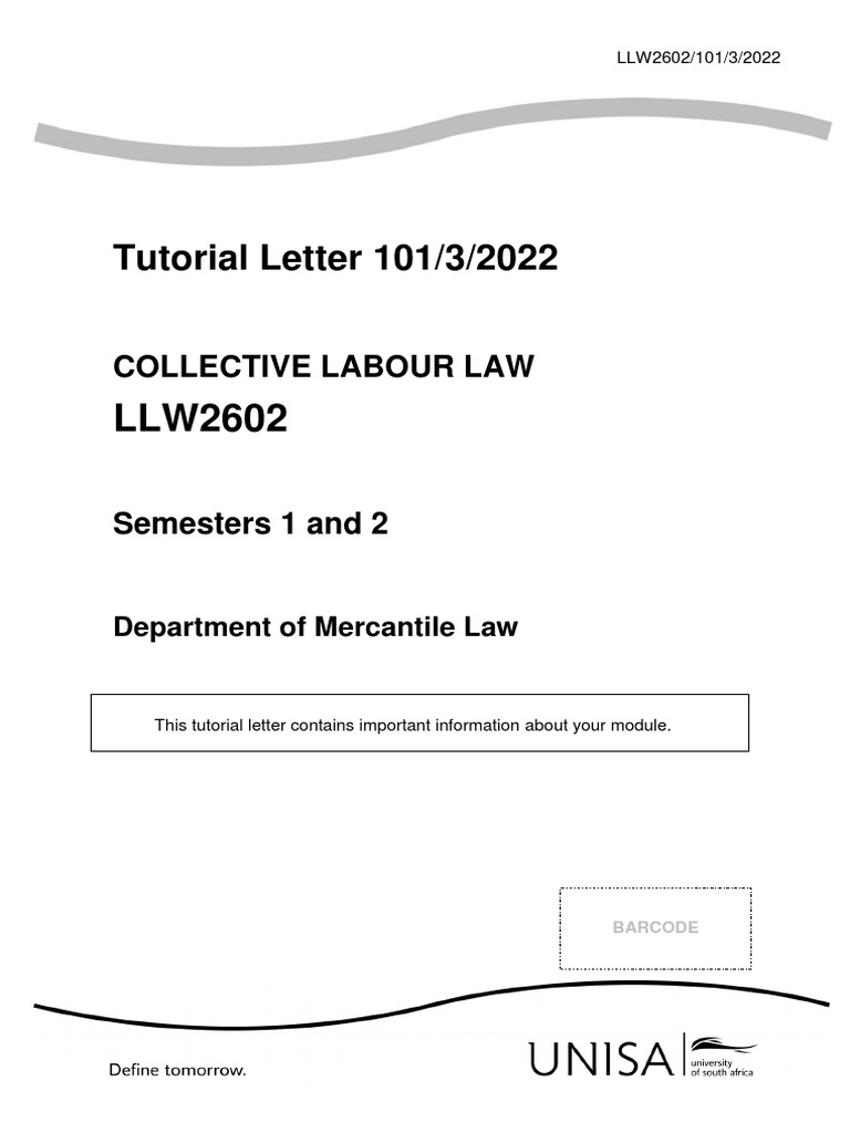 Tutorial Letter 101/3/2022: Collective Labour Law | PDF | Libraries | Educational Technology