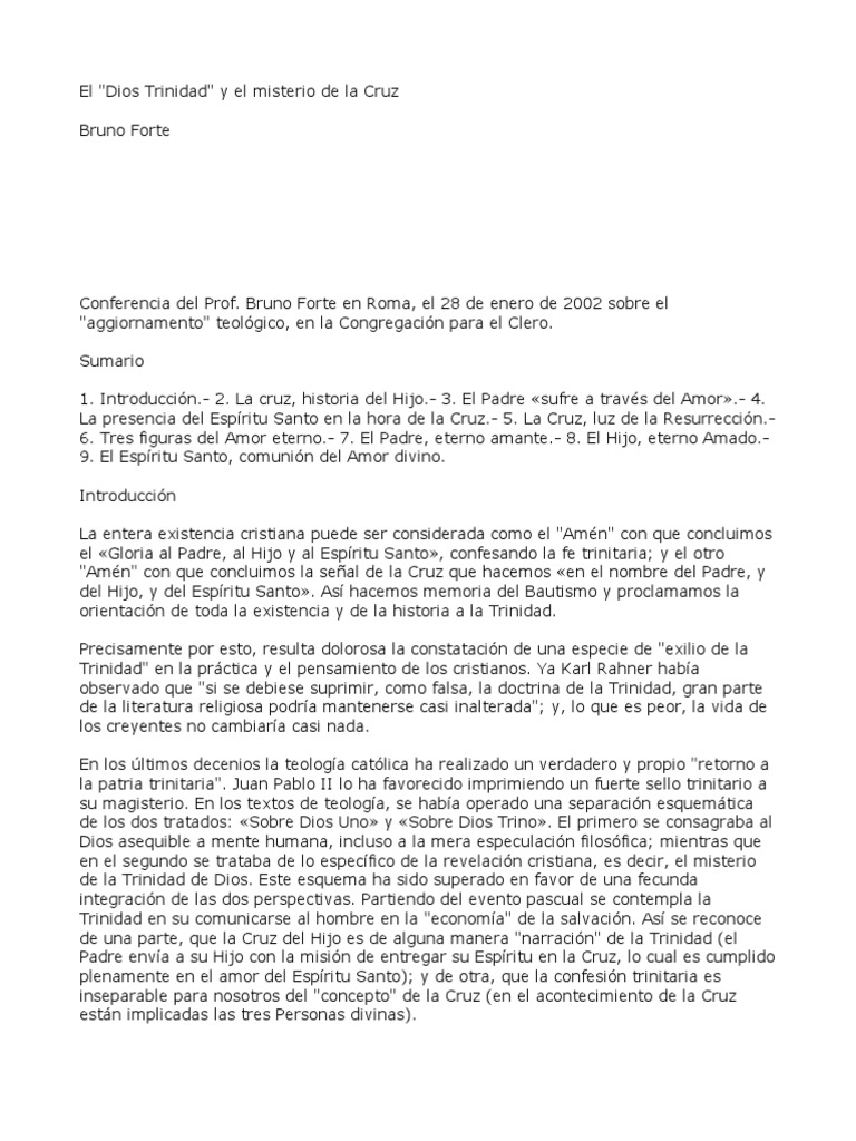 EL DIOS TRINIDAD Y EL MISTERIO DE LA CRUZ - Bruno Forte | PDF | Trinidad | Amor