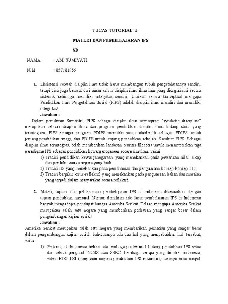 Tugas 1 Materi Dan Pembelajaran Ips SD | PDF | Sains & Matematika