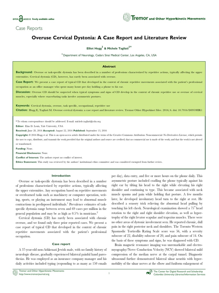 Case Report 5 | Download Free PDF | Dystonia | Musculoskeletal System
