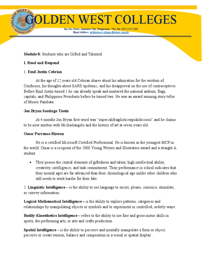 Educ 6 Module 8 | PDF | Intellectual Giftedness | Intelligence