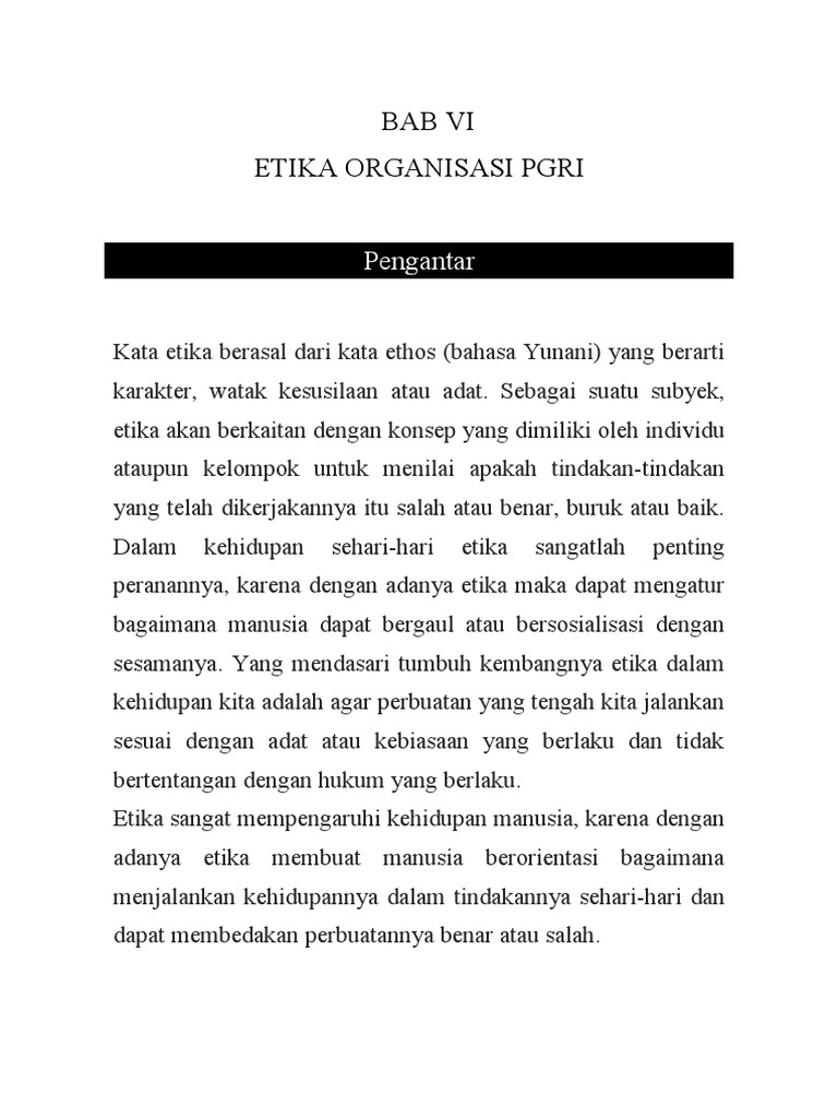 Bab. Vi. Etika Organisasi Pgri | PDF