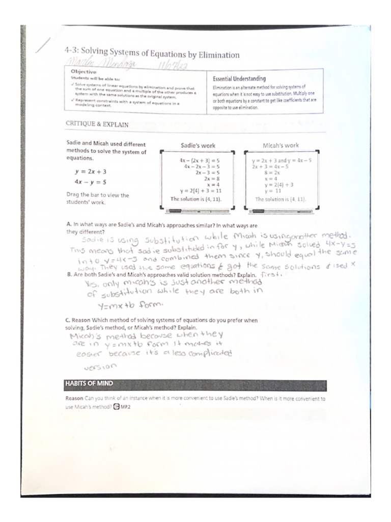 4-3 Solving Systems of Equations by Elimination | PDF