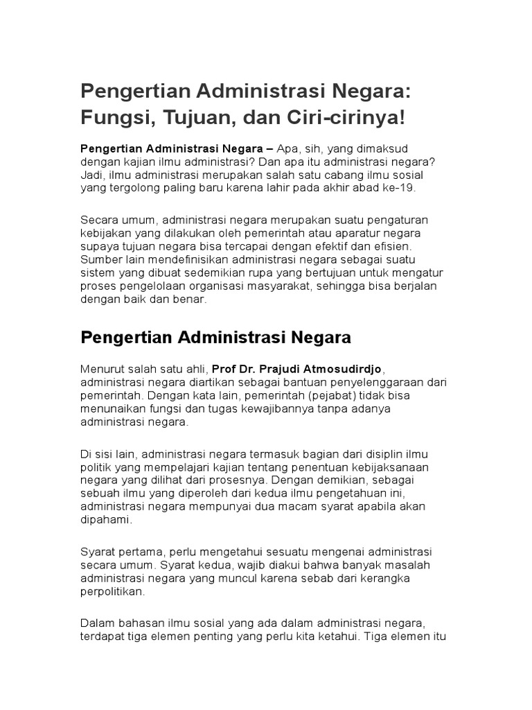 Pengertian dan Ciri Administrasi Negara | PDF