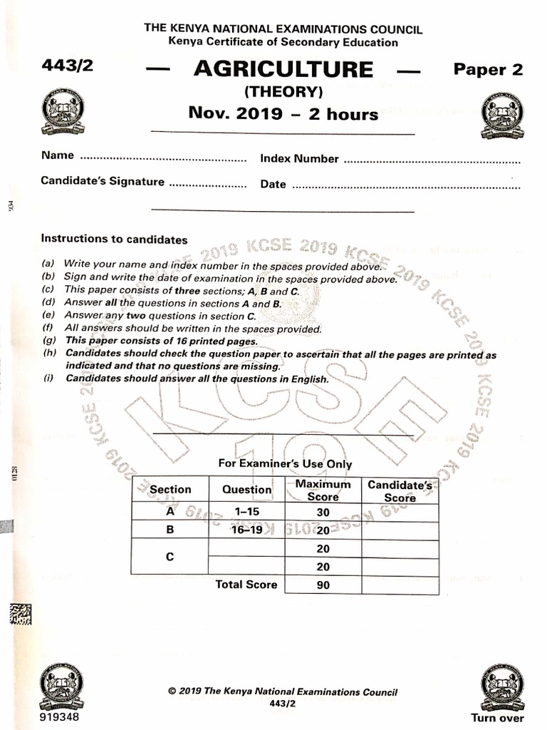 2019 KCSE Agriculture Paper 2 | PDF