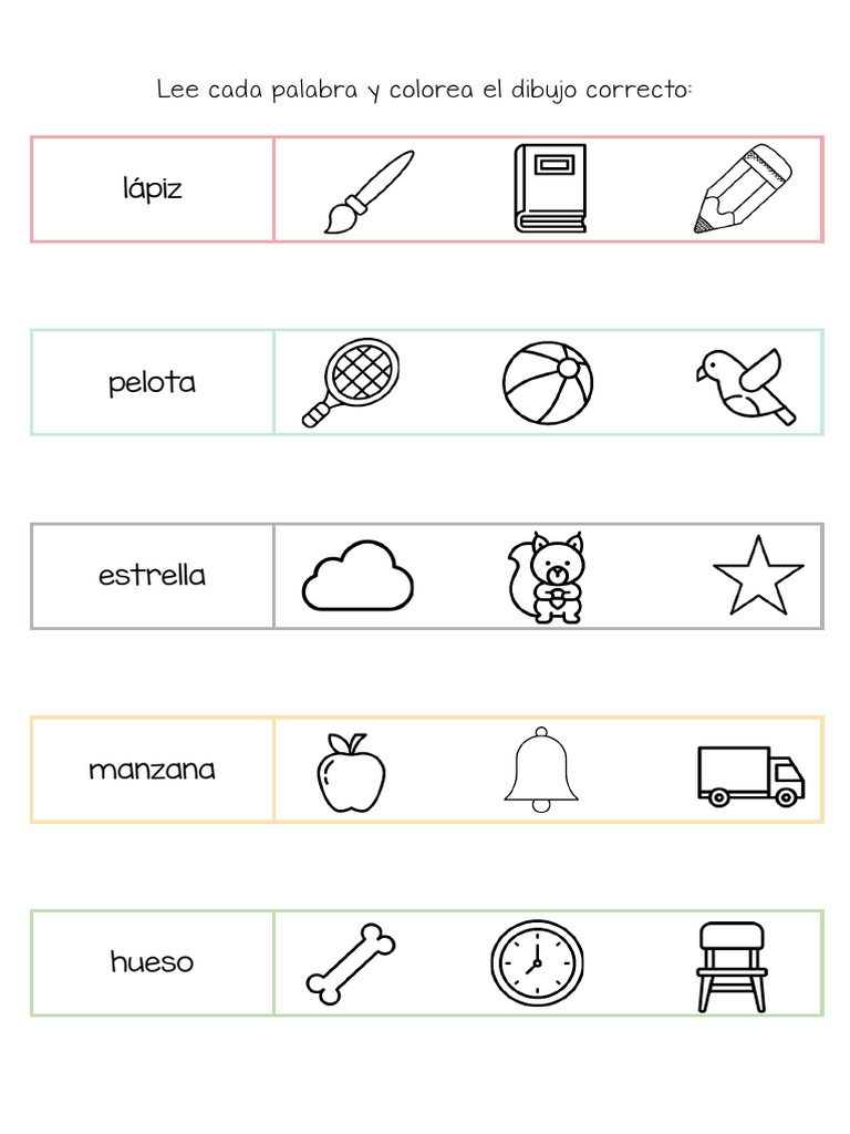 Lee y Colorea Palabras e Imágenes | PDF